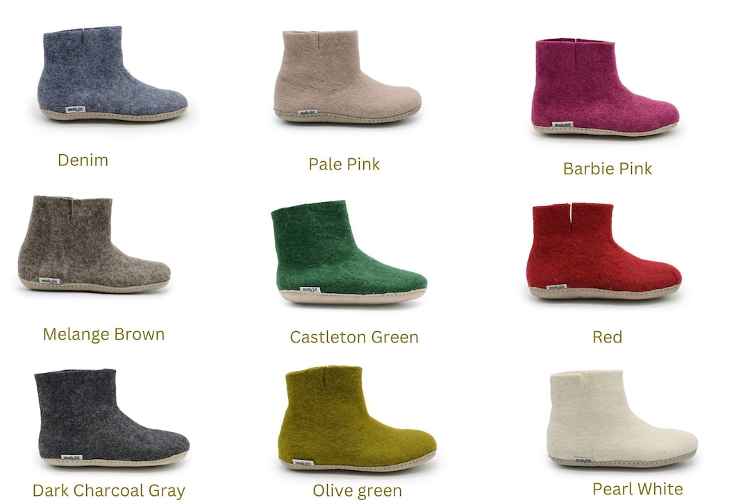 100% Pure Wool Felt Boots - Ankle Shoes Handmade - Wool Felt Ankle Boot ...