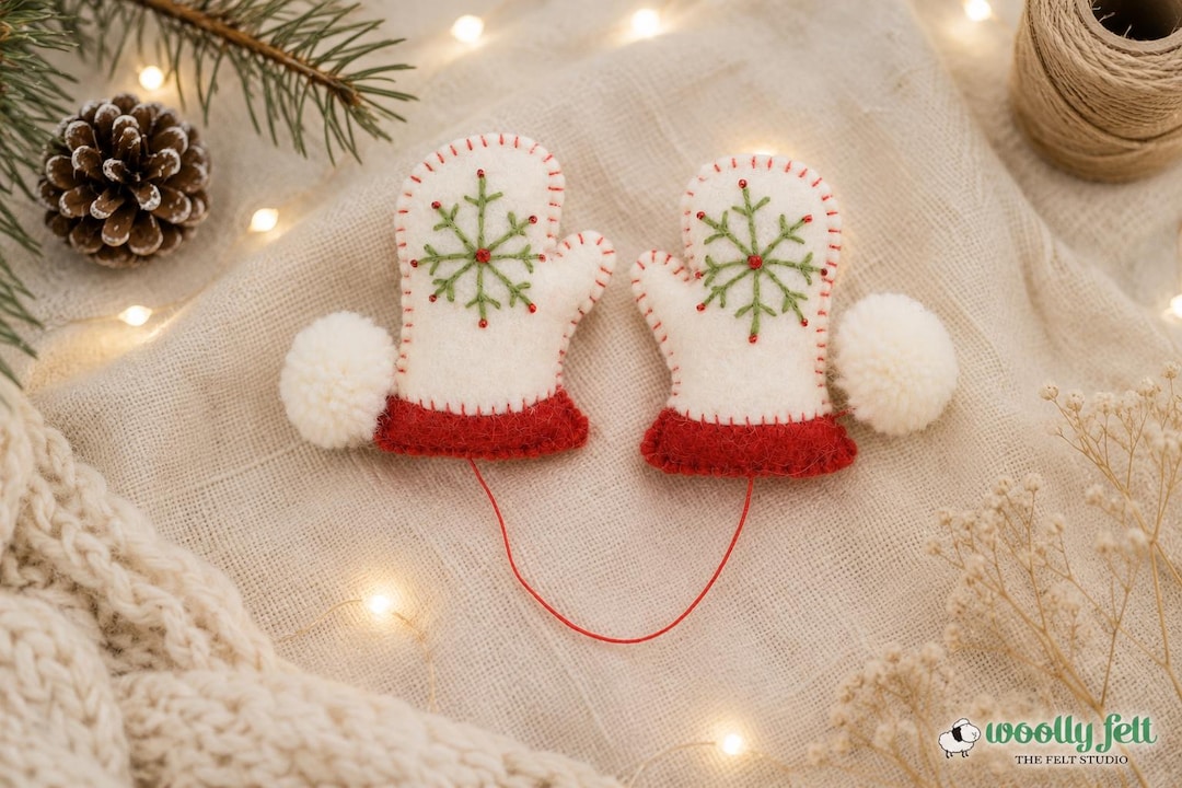 Handmade Felt Mitten Garland | Christmas Mitten Bunting | Wool Holiday ...