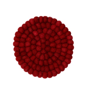 Set of 3 Handmade Maroon Wool Trivet Felt Ball Trivet Wool Felt Ball ...