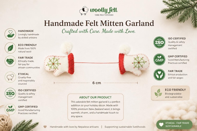 Handmade Felt Mitten Garland | Christmas Mitten Bunting | Wool Holiday ...