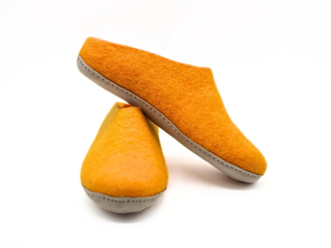 Handmade Orange Wool Felt Slippers, Unisex Suede Sole House Shoes - Etsy