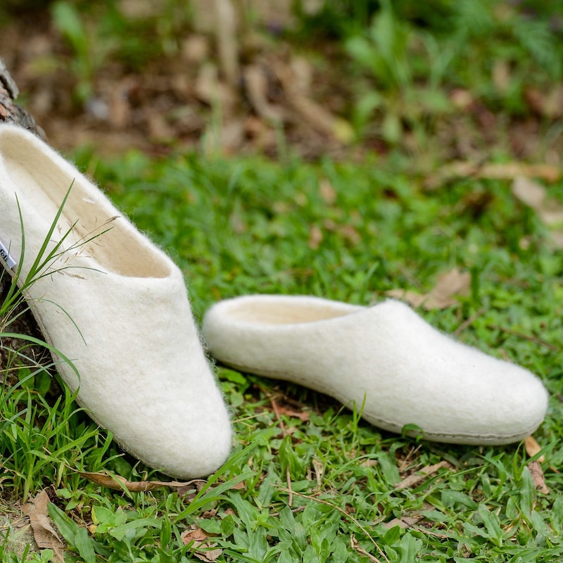 Felted Slippers White - Etsy