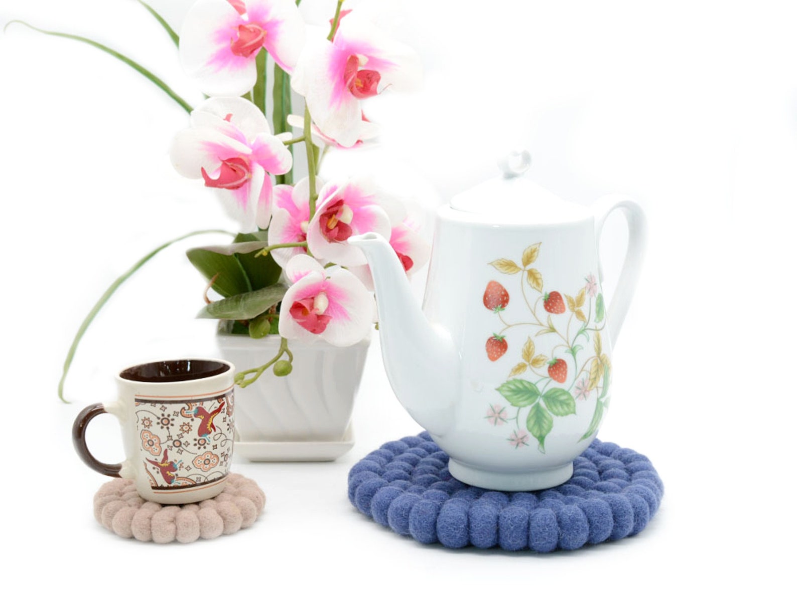 Set of 3 Navy Blue Felt Trivet Round Wool Felt Trivet Wool Felt Pot ...