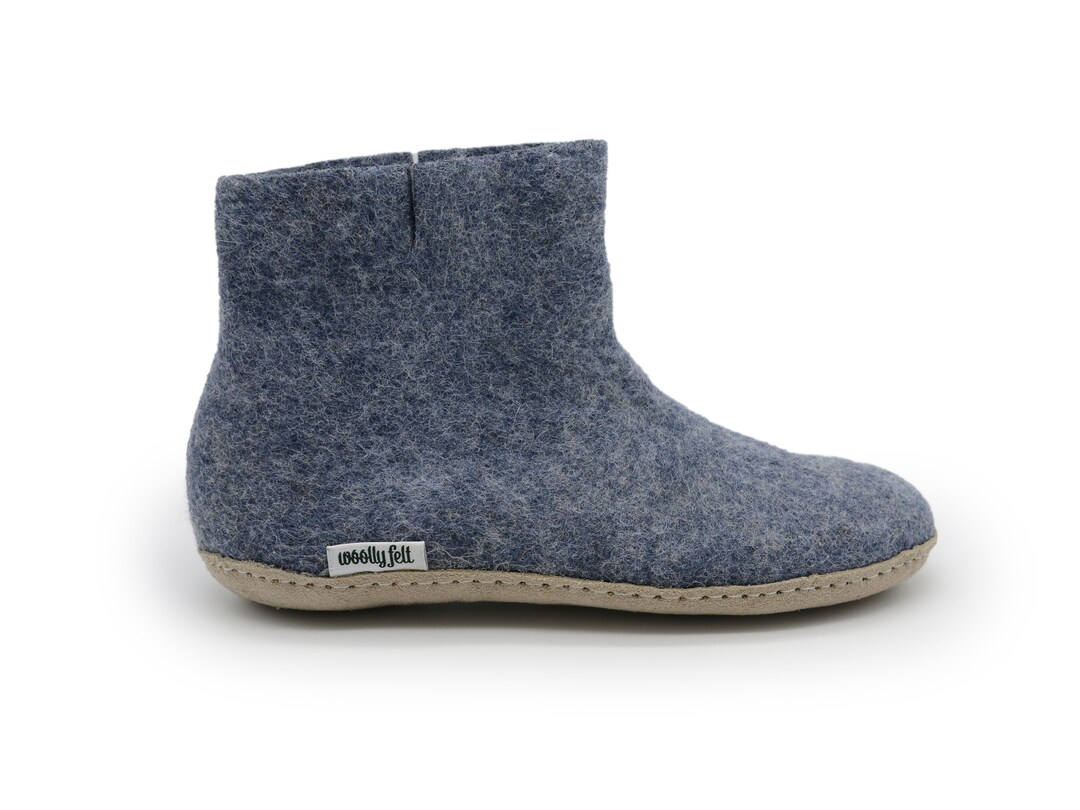 Felt Denim Booties - Wool Felt Low Boot - Wool Felted Warm Ankle Boot ...