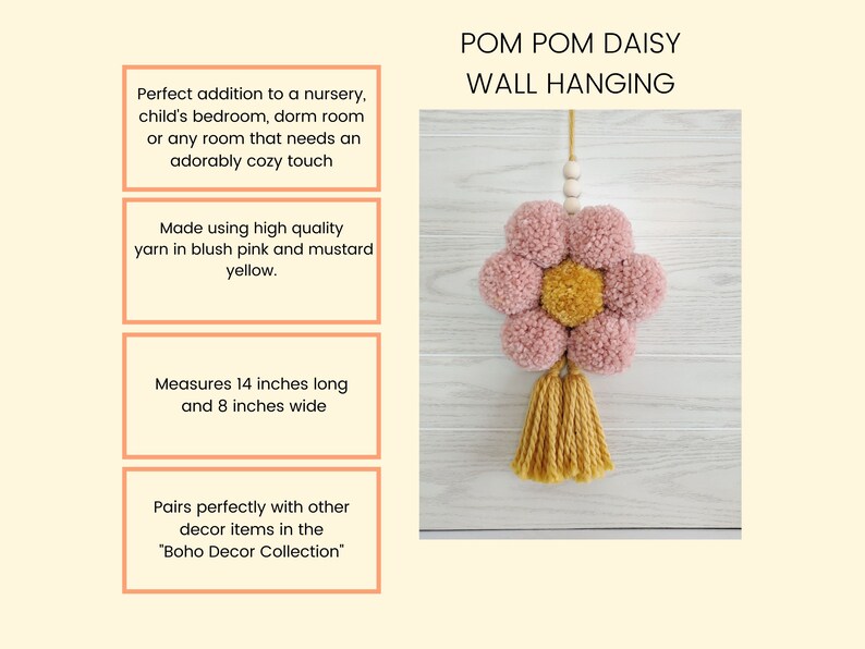 Boho Flower Nursery Wall Decor, Daisy Wall Hanging, Pom Pom Flowers ...