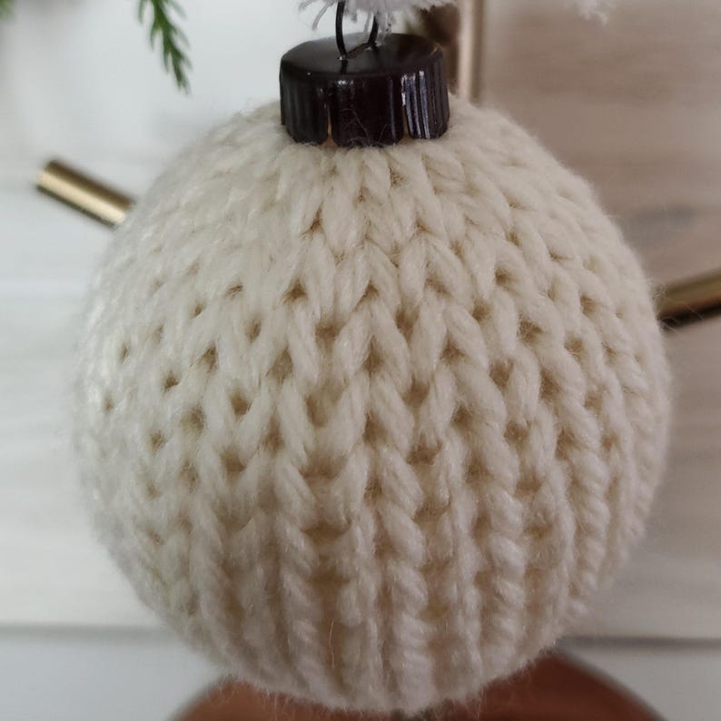 Knitted Christmas Ornaments Set, Cream Christmas Decor, Ornament ...