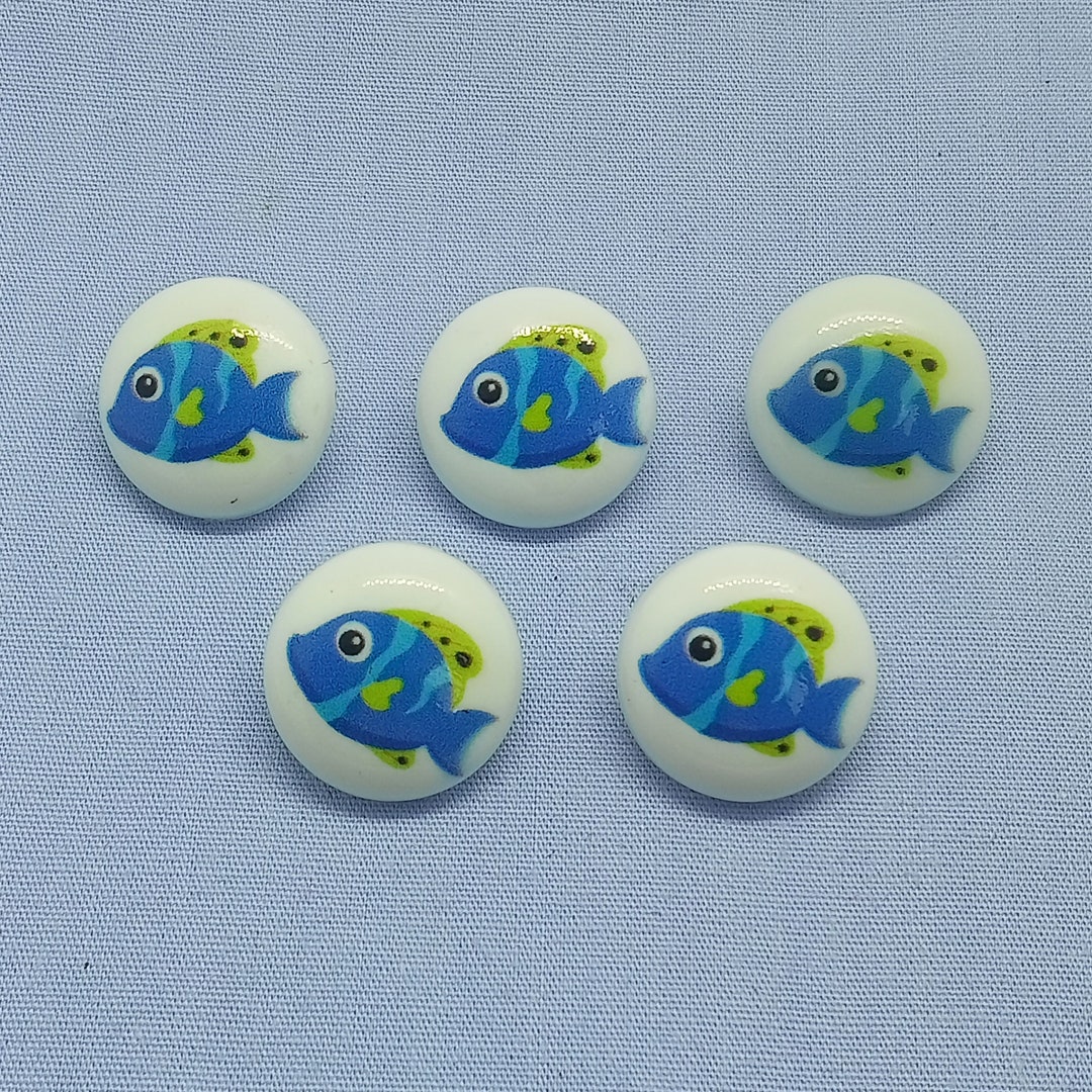 5 X Round Blue Fish Buttons - Etsy