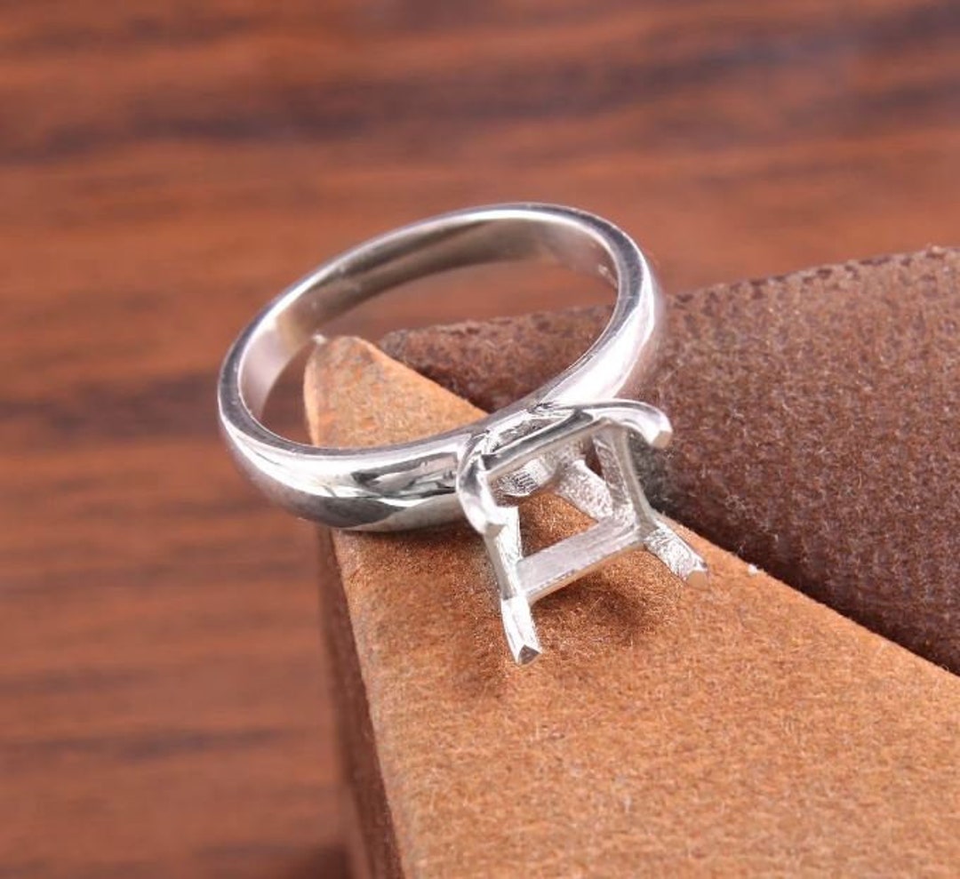 Semi Mount Ring Setting 8x8 Mm Square Engagement Ring Setting Solitaire ...