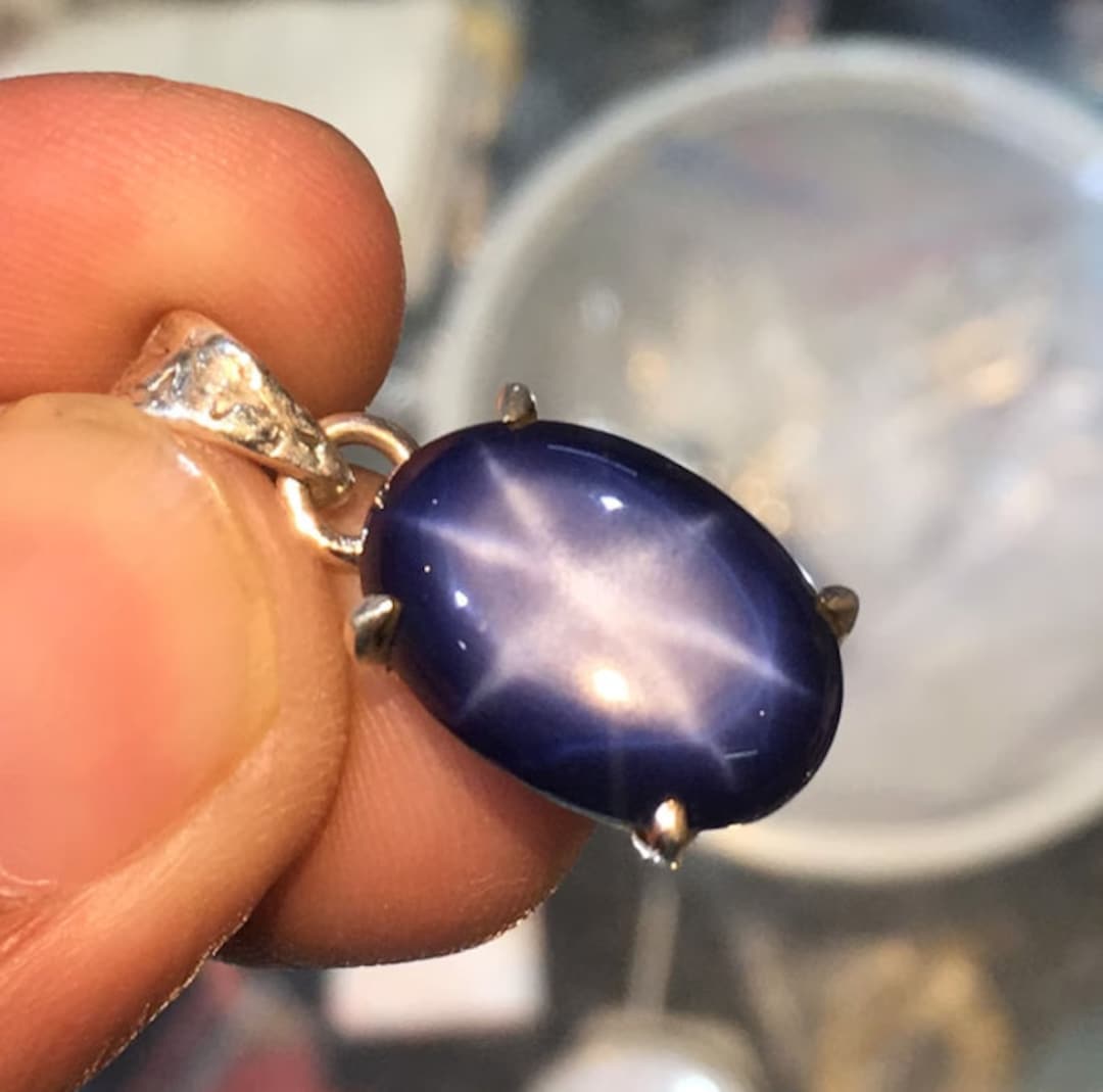 Natural Blue Star Sapphire Gemstone Pendant - 925 Solid Sterling Silver ...