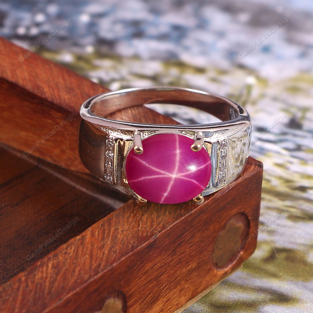 Unique Pink Star Sapphire Ring Gemstone Lindy Star Ring 925 Sterling ...