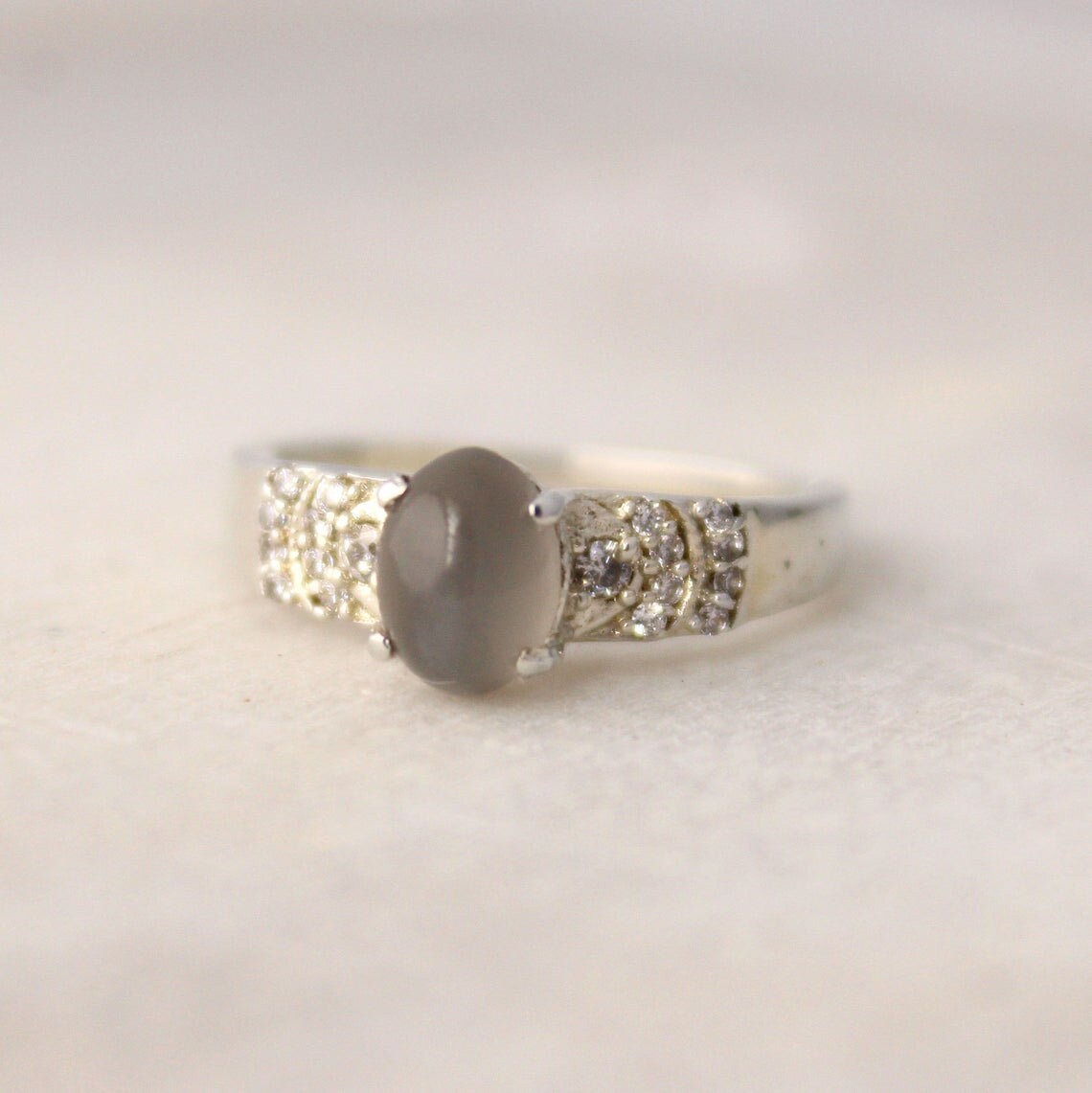 Dainty Grey Moonstone Ring . Gemstone Ring . Handmade Ring . Minimalist ...