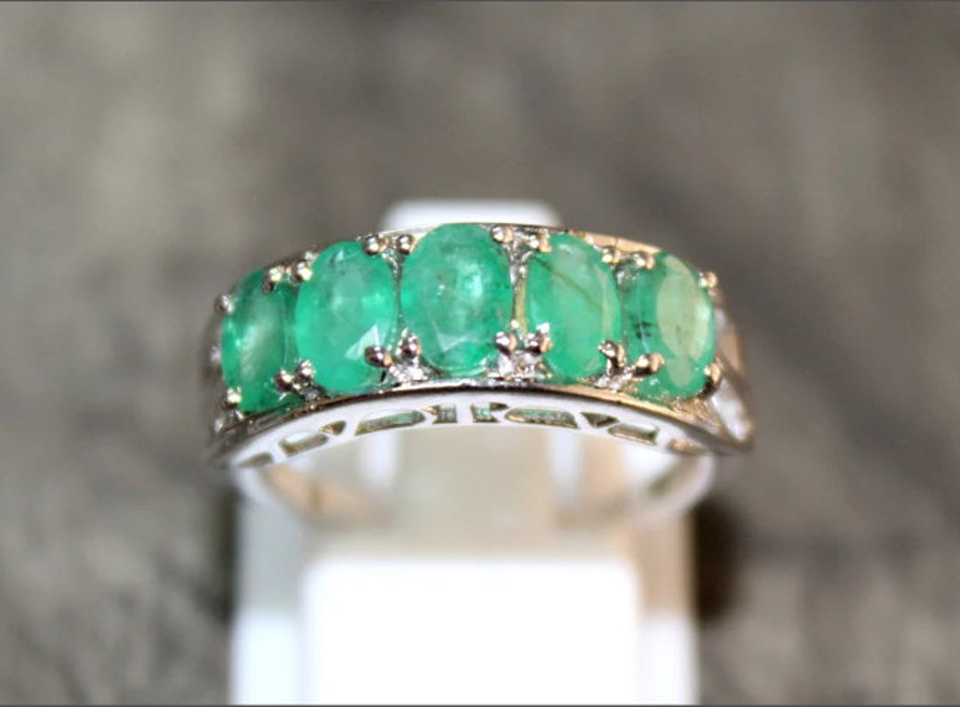 Bague émeraude naturelle 925 argent Sterling émeraude éternité bague ...