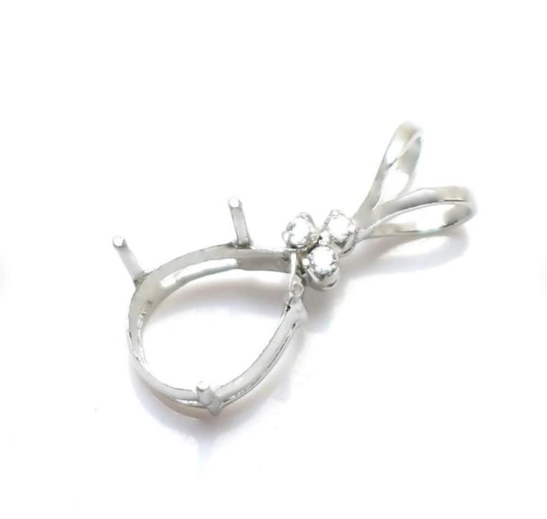925 Sterling Silver Pear Pendant Setting With Zircon, Pear 7x5 to 14 X ...