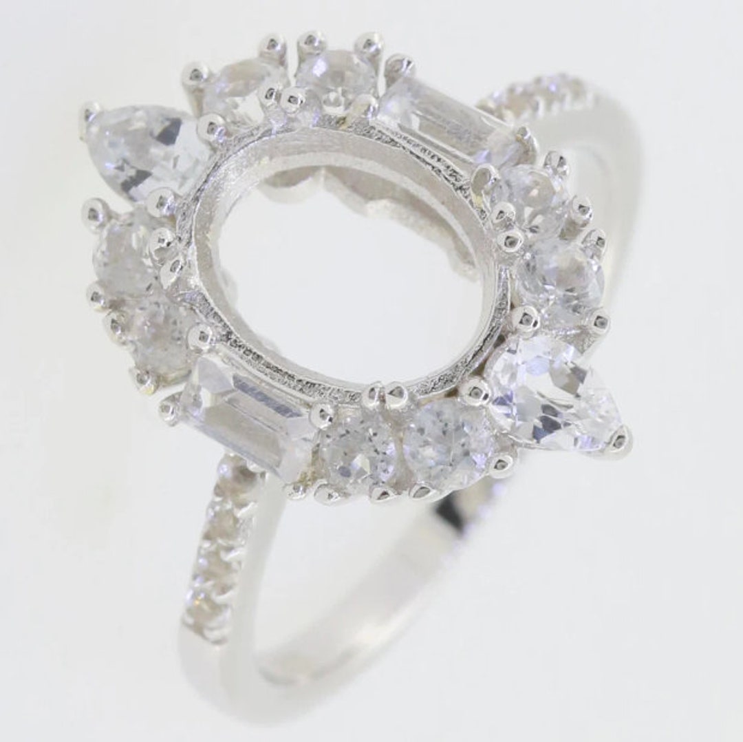 Sterling Silver Semi Mount Ring Setting Oval OV 10x8mm Halo Ring ...