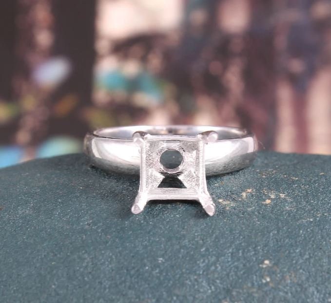 Semi Mount Ring Setting 8x8 Mm Square Engagement Ring Setting Solitaire ...
