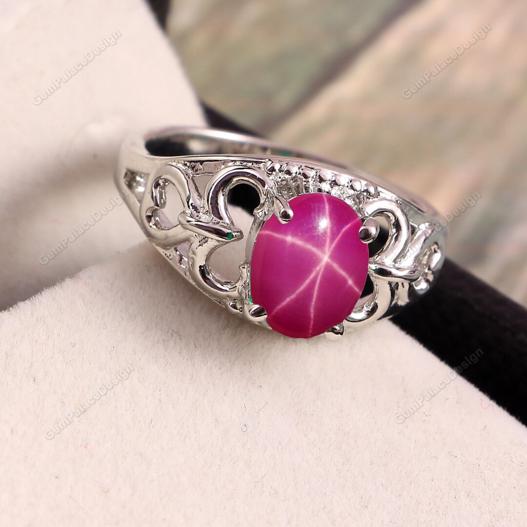 Natural Pink Ruby Star Sapphire Ring Jewelry Lindy Star Ring Engagement ...
