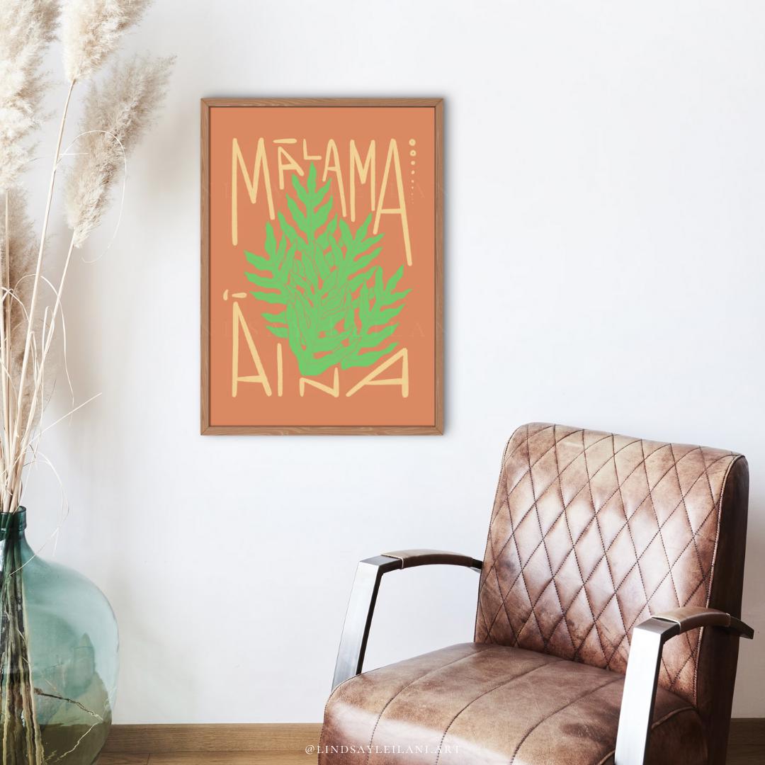 Malama Aina Art | Hawaiian Graphic, Care for the Land, Indigenous, Fern, Graphic Art, Aloha Aina ...
