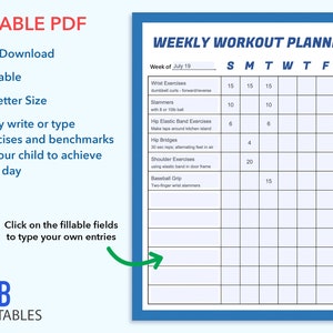 Kids Fillable PDF Printable Workout Planner, Editable Weekly Planner ...
