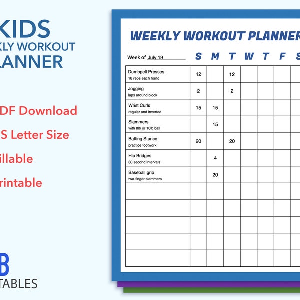 Kids Exercise Chart - Etsy