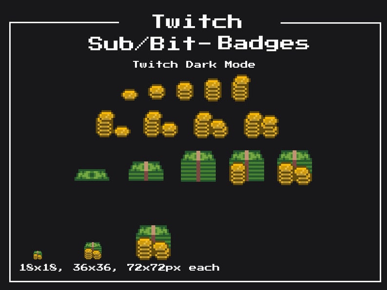 Twitch Bit Badges Streamer Money Cheer Coins Bills in 8bit Retro Pixel ...