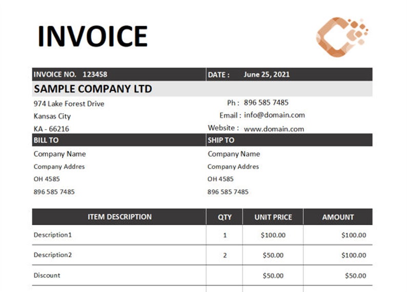 Excel Invoice Template Auto Calculate Total Instant Download Editable ...