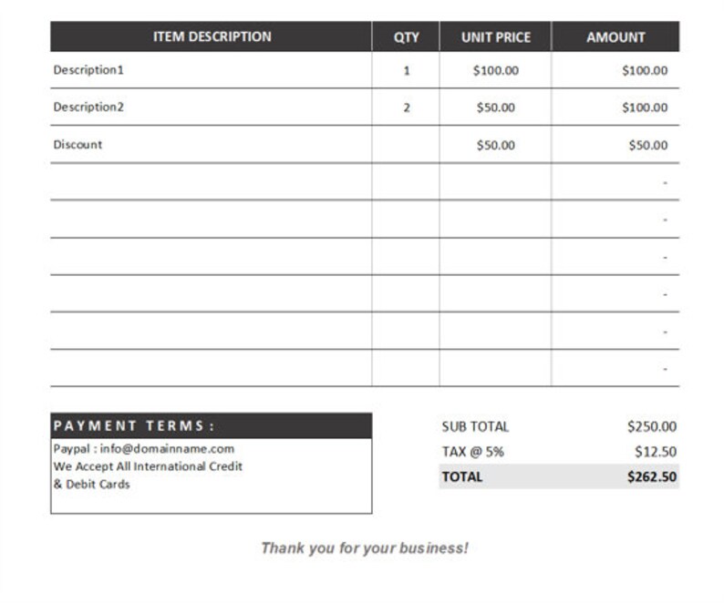 Excel Invoice Template Auto Calculate Total Instant Download Editable ... Excel Invoice Template Auto Calculate Total Instant Download Editable ...