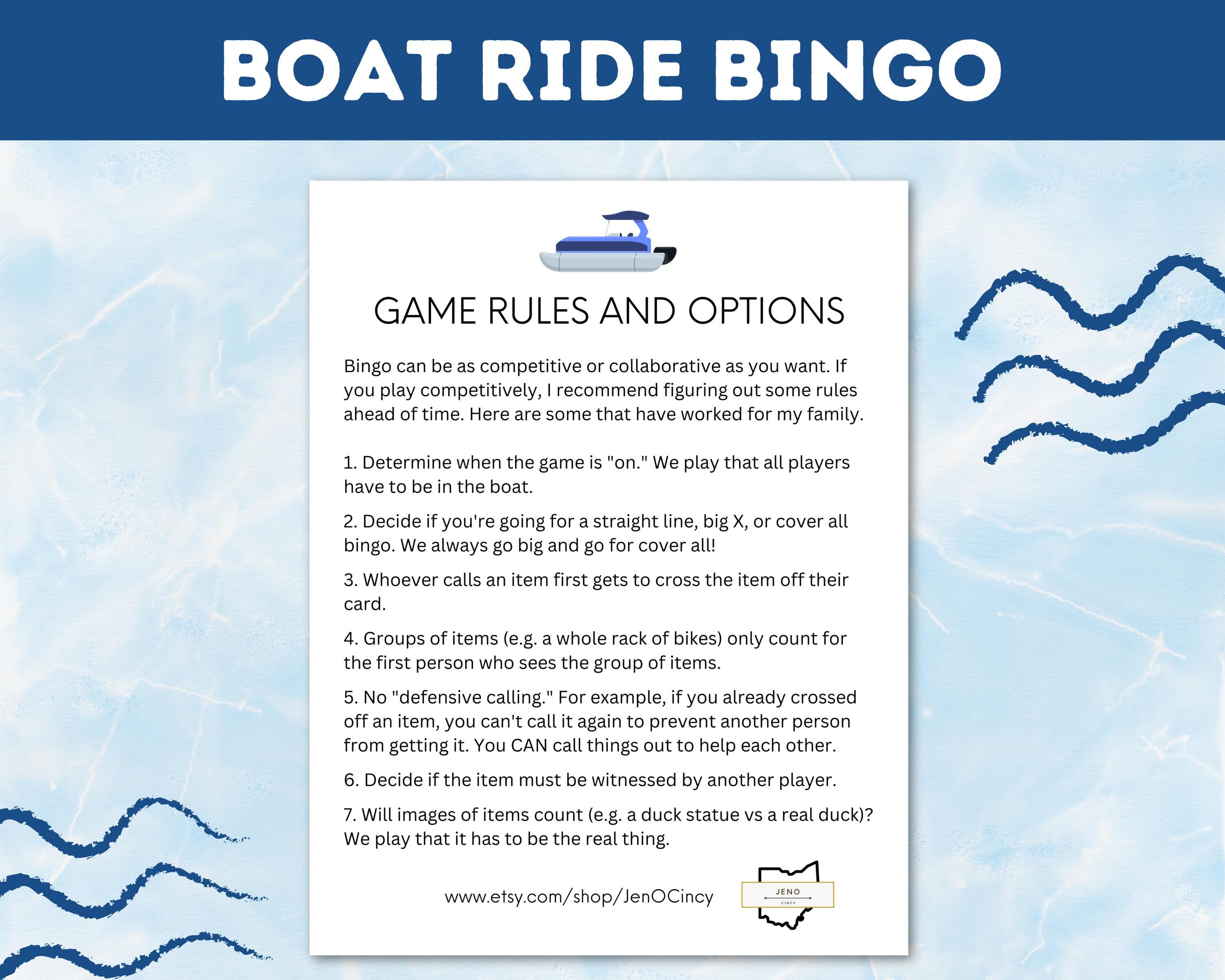 Boat Ride Bingo (digital Download) - Etsy