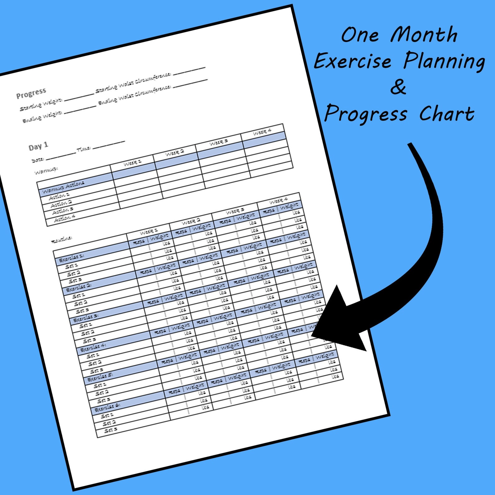 Printable One Month Exercise Planning & Progress Chart | Etsy