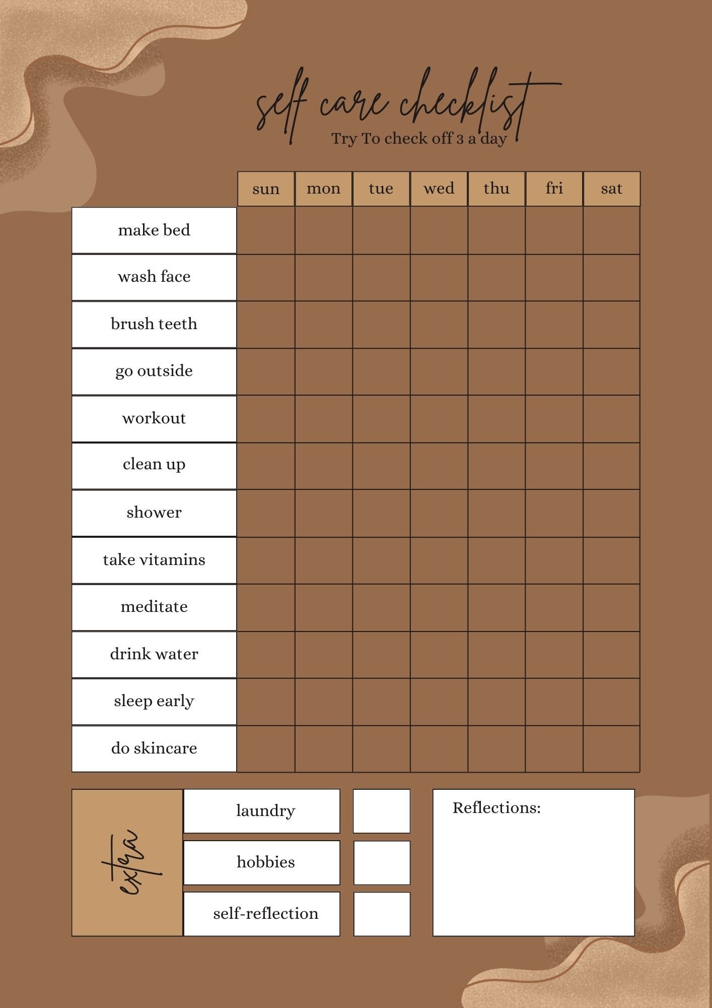 Printable Self-care Checklist Daily Wellness Planner for Mindful Living Your Guide to a Balanced ...