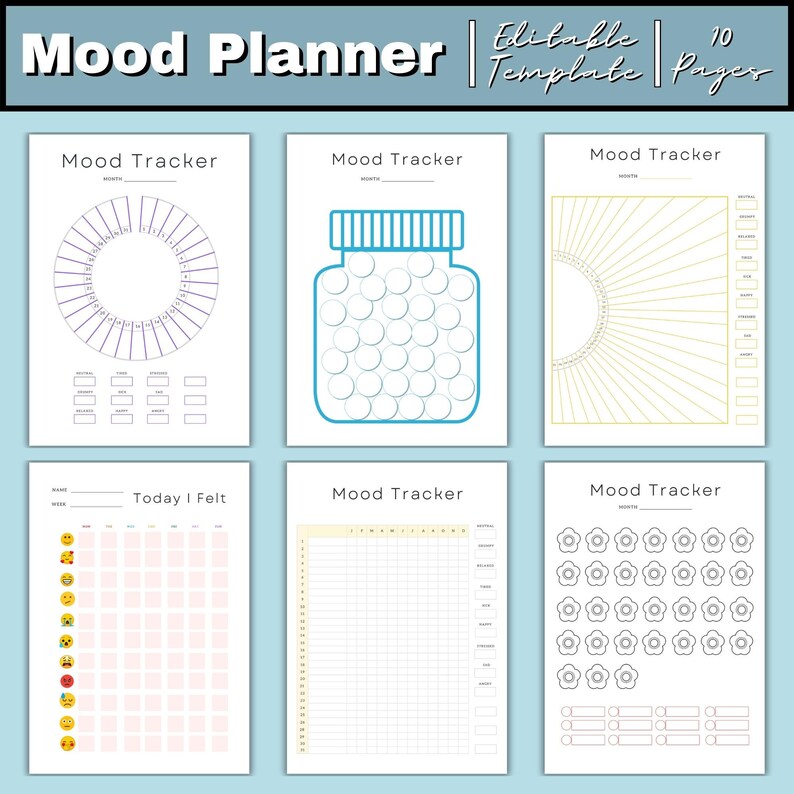 Mood Tracker for Wellness & Balance | Self-care Planner and Emotional ...