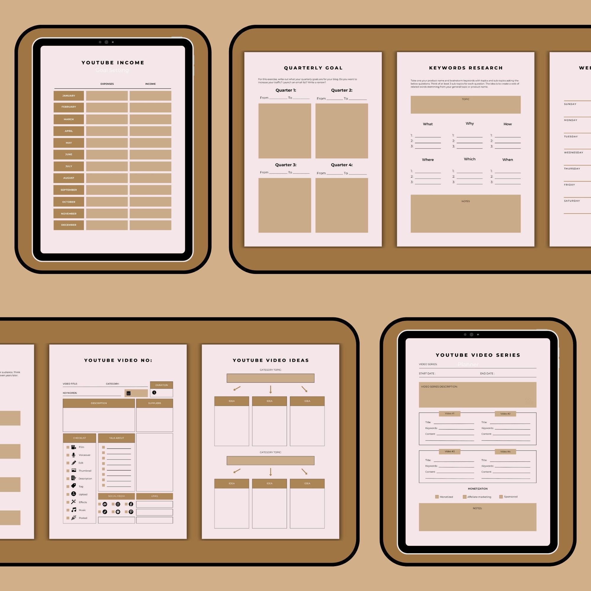Youtube Planner Digital Organizer for Content Creators Video Planning ...
