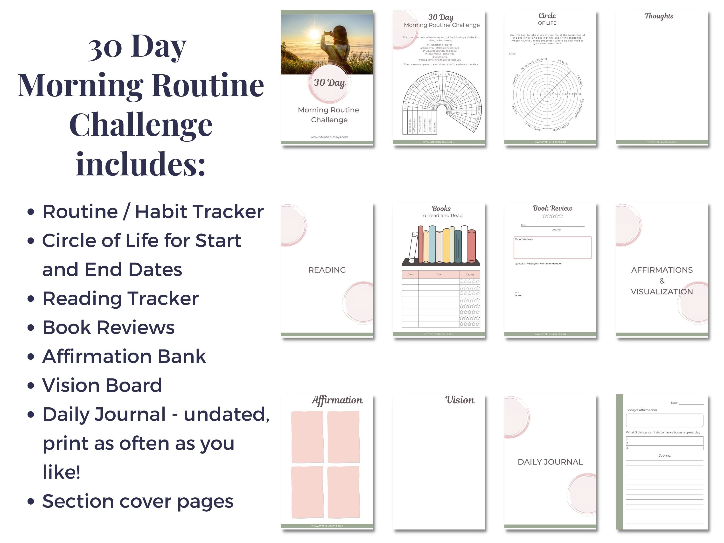 Habit Tracker Printable 30 Day Morning Routine Challenge Workbook ...