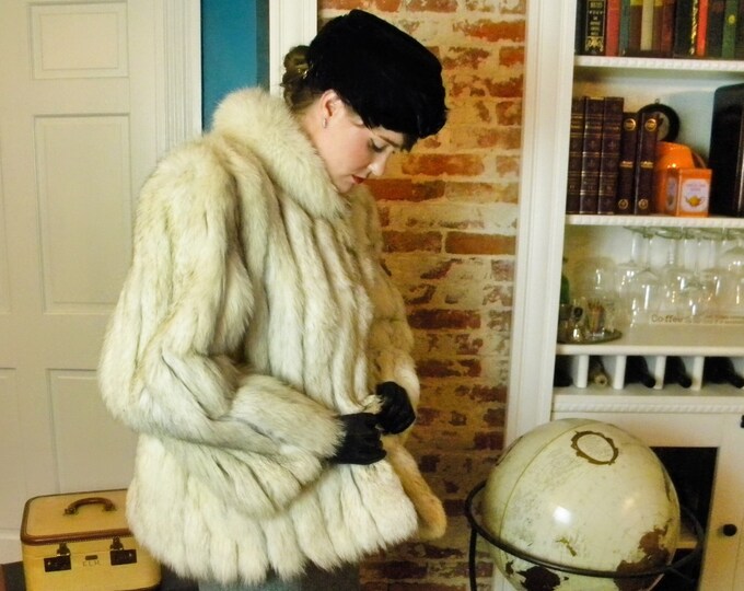 Vintage NIKI Blue Fox Fur Coat Low Hip Length With Classic Boxy Shape L ...