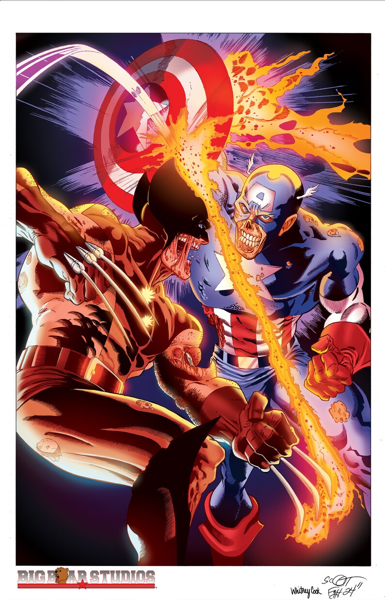Marvel Zombies Wolverine Vs Captain America Homage 11x17 Print Artist ...