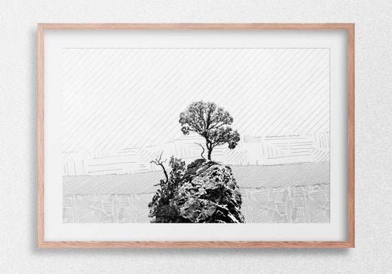 Single Tree on a Rock Sketch Minimalist Art Digital - Etsy