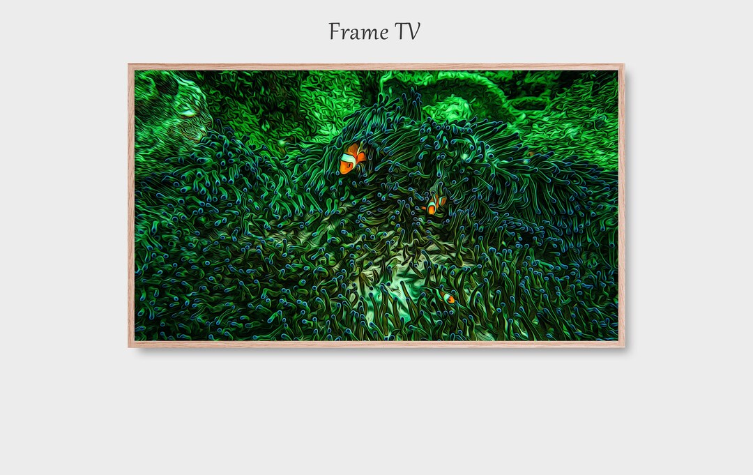Clownfish Swimming in Coral Reef. Frame TV Art.. Underwater Fish. Sea ...