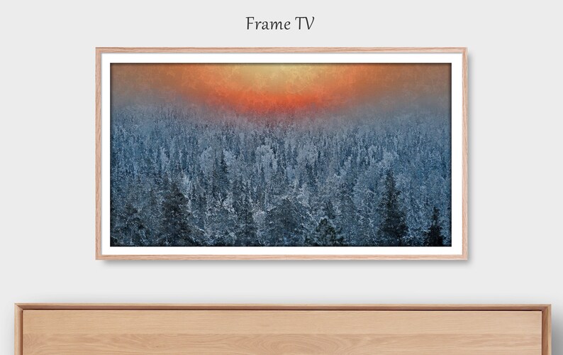 Fall Art. Samsung Frame TV Art – Sun Rising Over Snow Covered Trees ...