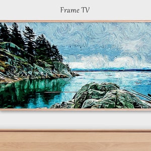 Frame TV Art. –evergreen Trees With Water Reflection – Frame TV Art ...