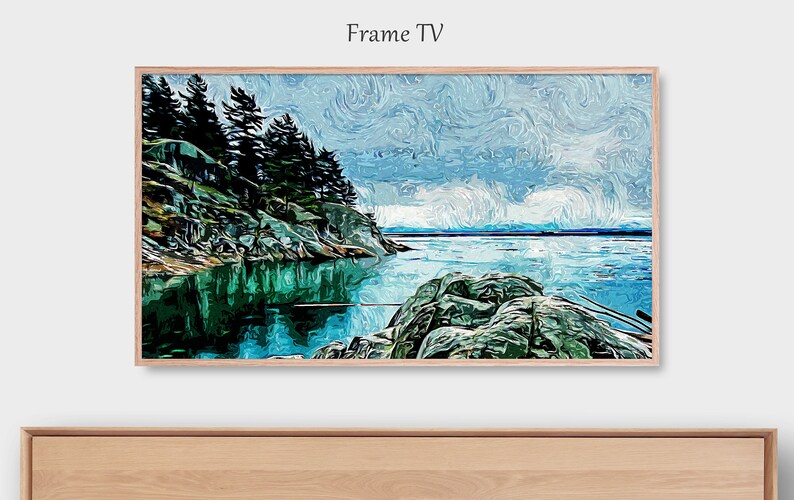 Frame TV Art. –evergreen Trees With Water Reflection – Frame TV Art ...