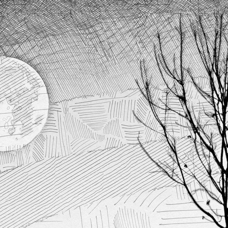 Moon in Night Sky, Sketch | Minimalist Art | Digital Artwork | Digital ...
