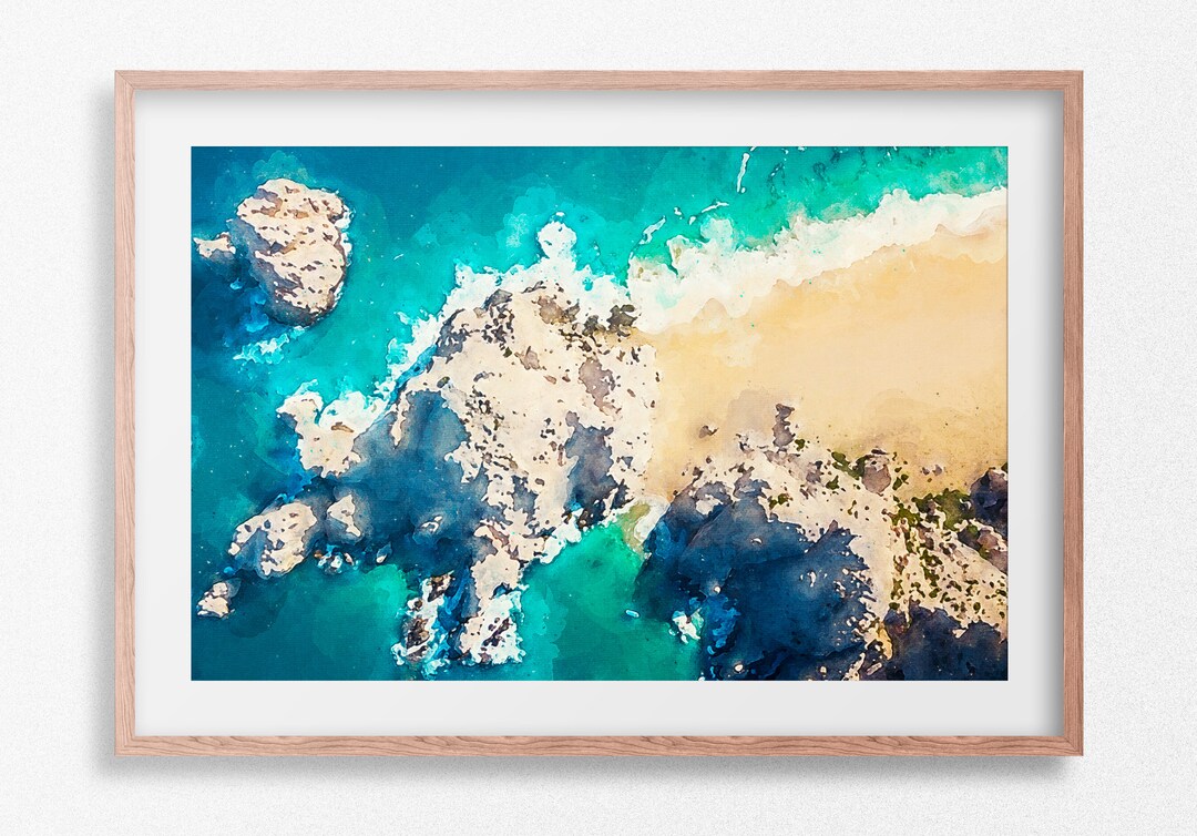 Sandy Beach and White Rocks. Watercolor. Digital Print. Digital ...
