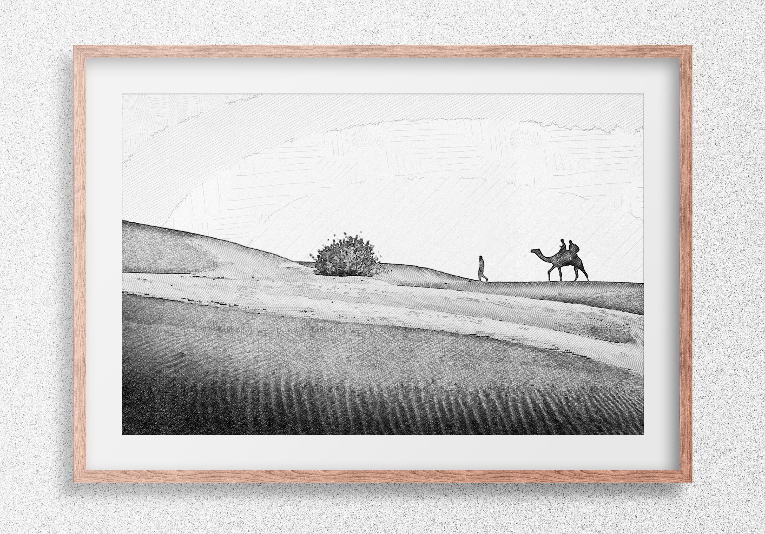 Camels Crossing the Desert, Sketch | Minimalist Art | Digital Artwork ...