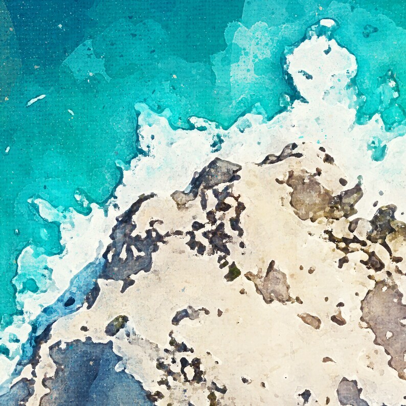 Sandy Beach and White Rocks. Watercolor. Digital Print. Digital ...