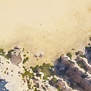 Sandy Beach and White Rocks. Watercolor. Digital Print. Digital ...