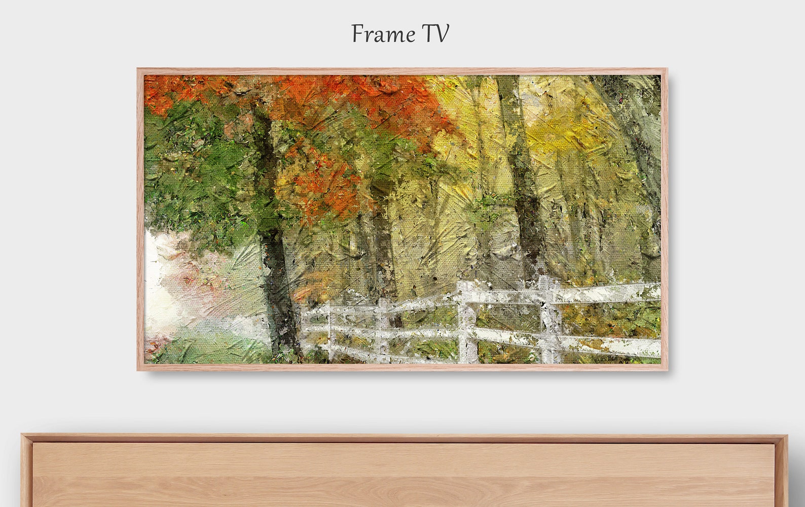 Fall Art. Fall Trees Alongside a White Fence. Art for the Frame TV ...