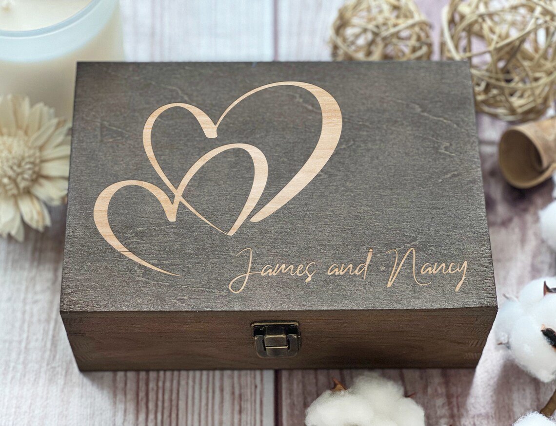 Hearts Personalized Wooden Box Wedding Gift Gift for - Etsy