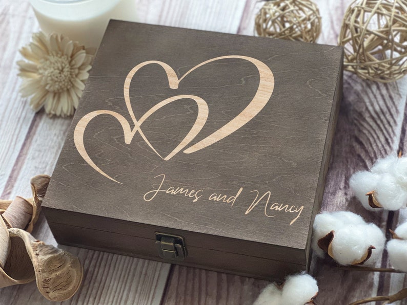Hearts Personalized Wooden Box Wedding Gift Gift for - Etsy