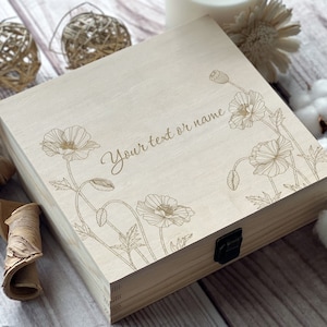 Poppy Flower, Personalized Wooden Box for Women, Love Box, Memory Box ...