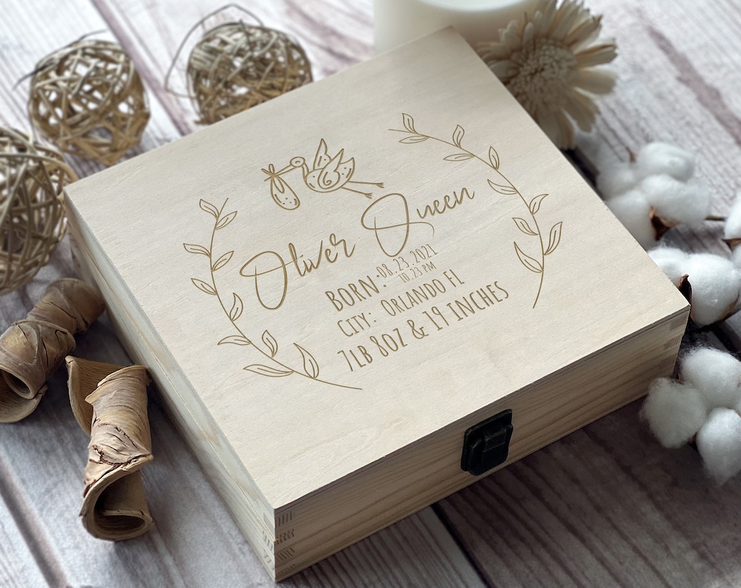 Newborn Baby Box, Box Personalized Wooden, New Mom Gift, New Parents ...