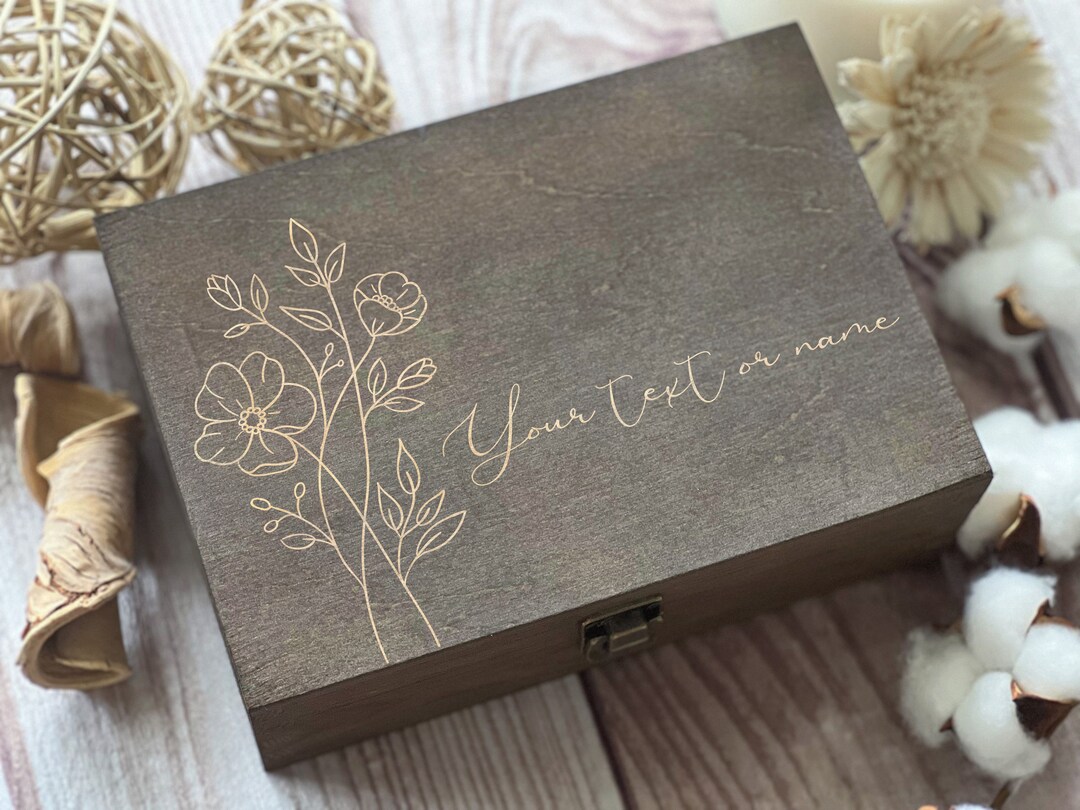 Personalized Floral Wooden Keepsake Box: Engraved Memory Box - Etsy